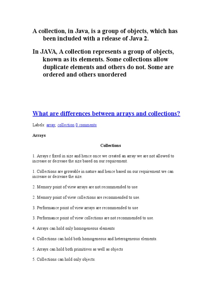 What Are Differences Between Arrays And Collections Pdf 