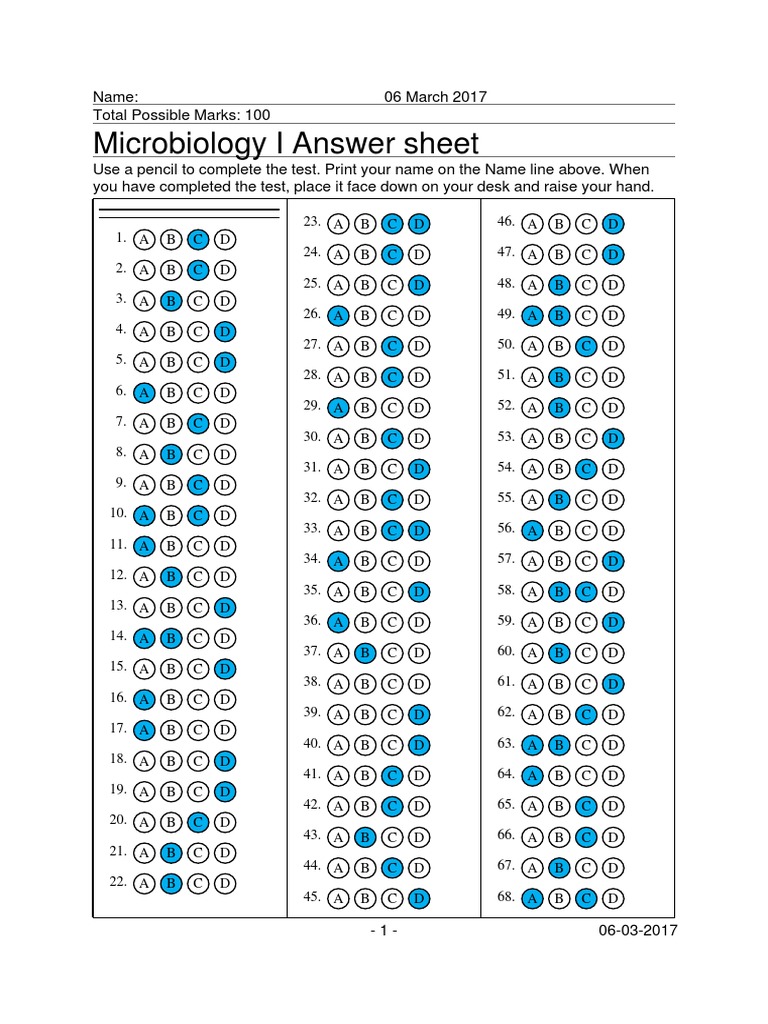 Microbiology Answer Keys I Key | PDF