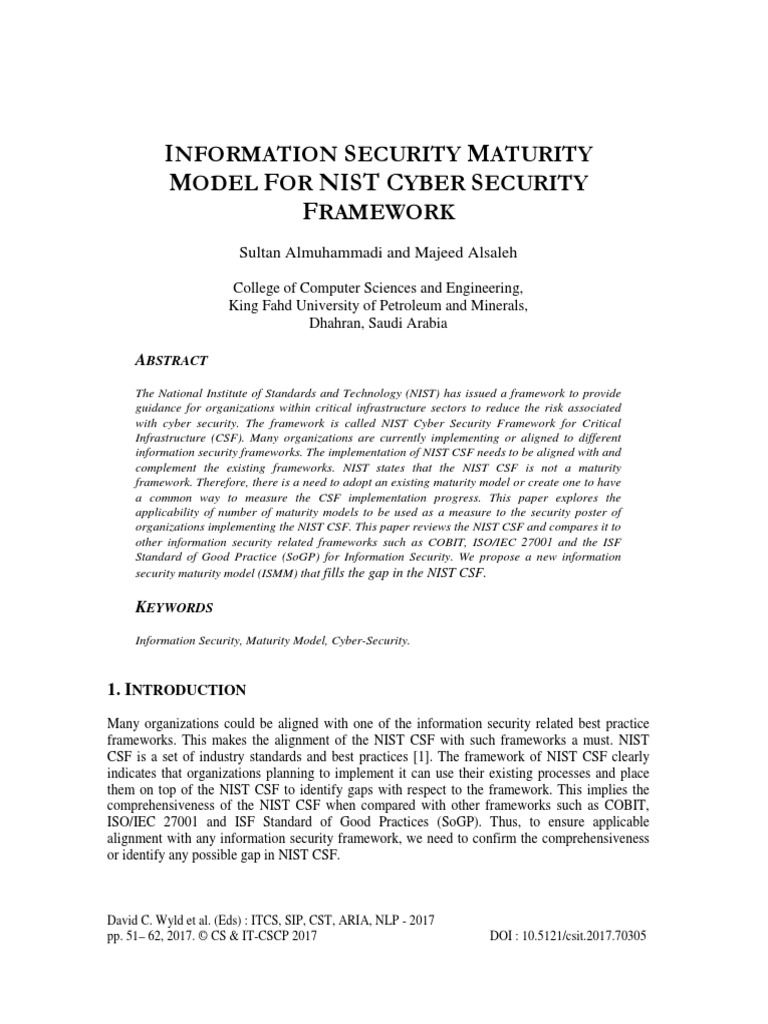 Information Security Maturity Model For Nist Cyber Security Framework Pdf Information