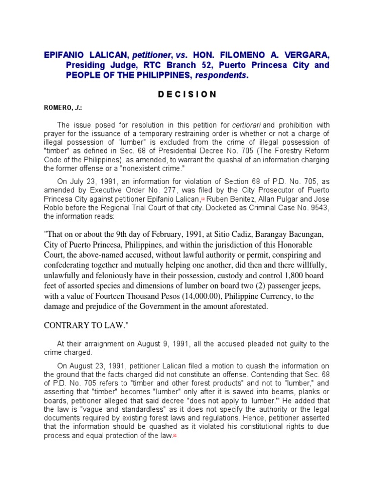Lalican v. Vergara: Illegal Lumber Case | PDF