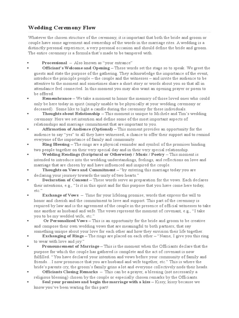 Wedding Ceremony Flow | PDF | Wedding | Bridesmaid