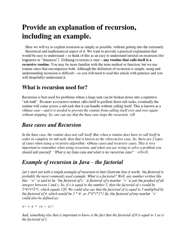Explaining Recursion Through An Example Of Calculating Factorials In C Pdf Recursion