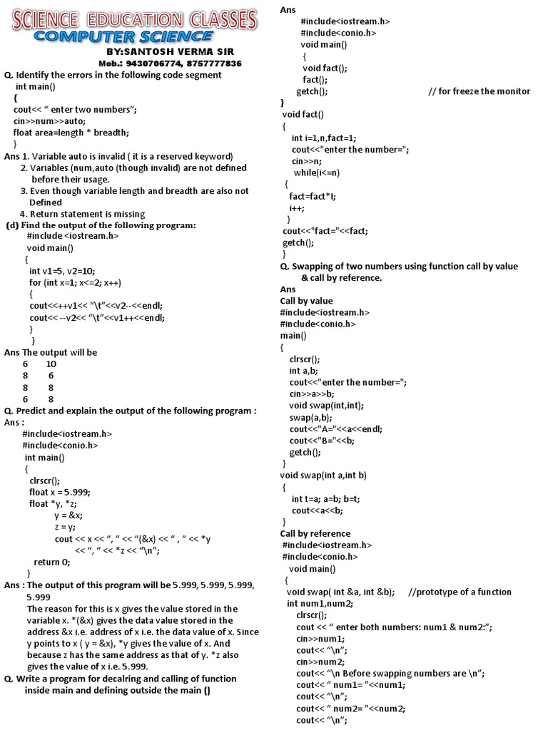 c test with answer1 | Variable (Computer Science) | Software ...
