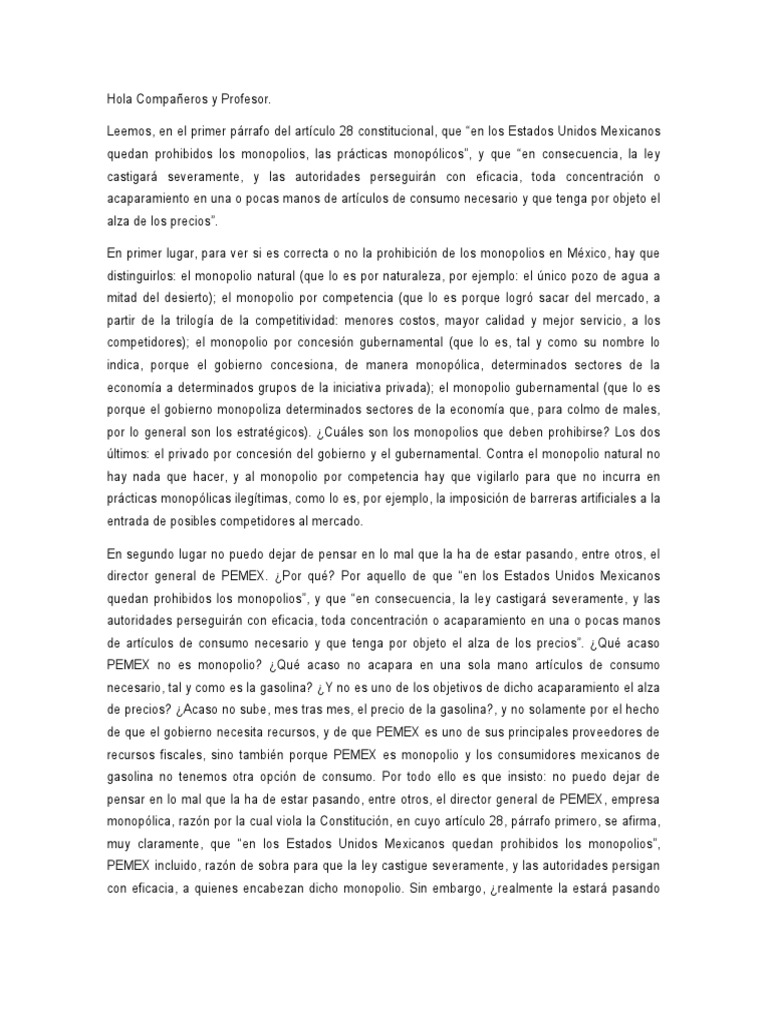 Hola Compañeros y Profesor | PDF | Monopolio | Ciencias económicas