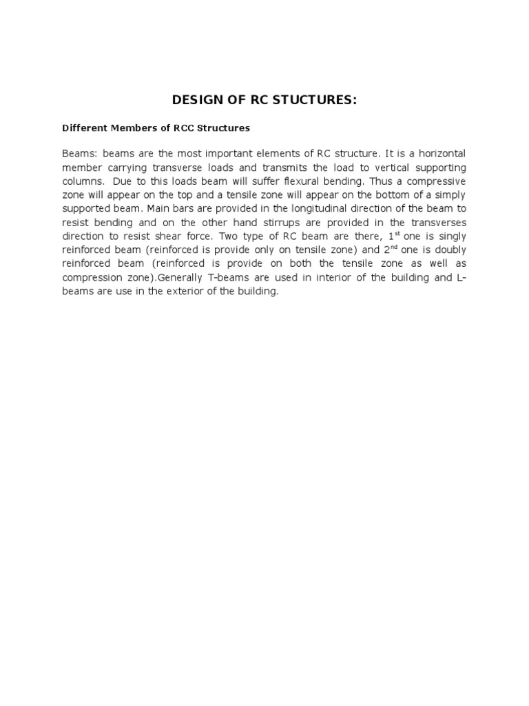 Design of RC Stuctures:: Different Members of RCC Structures | PDF