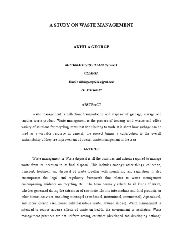 A Study On Waste Management | PDF | Politics | Social Science