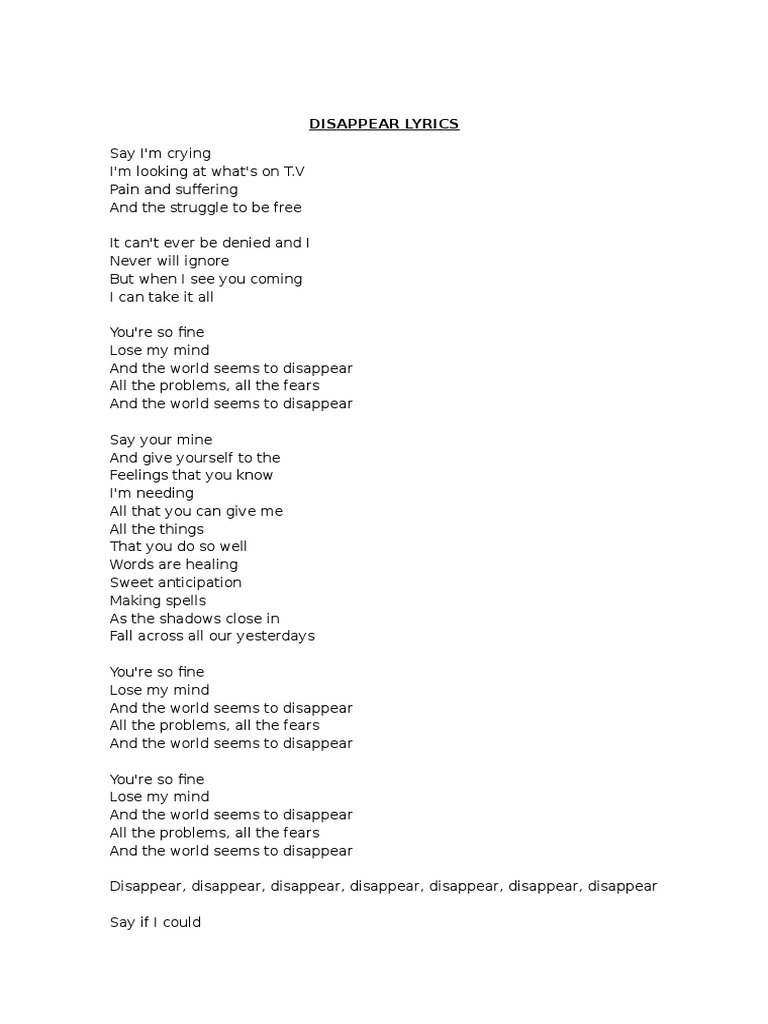 Disappear Lyrics | PDF