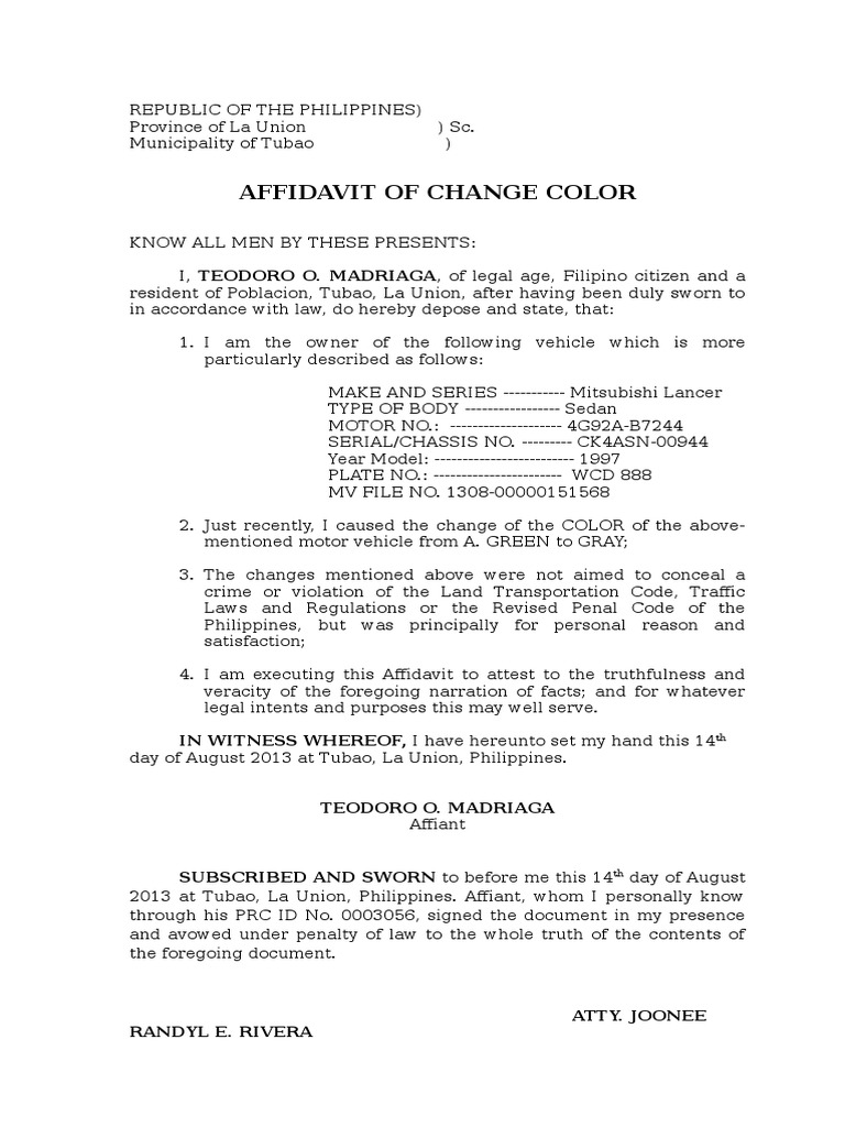 Affidavit of Change Color | PDF