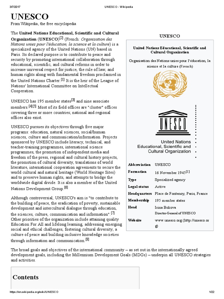 UNESCO - Wikipedia | Download Free PDF | Unesco | Politics (General)