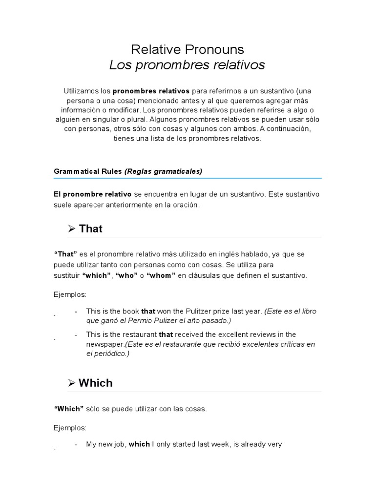 Guía Completa de Pronombres Relativos | PDF | Onomástica | Reglas