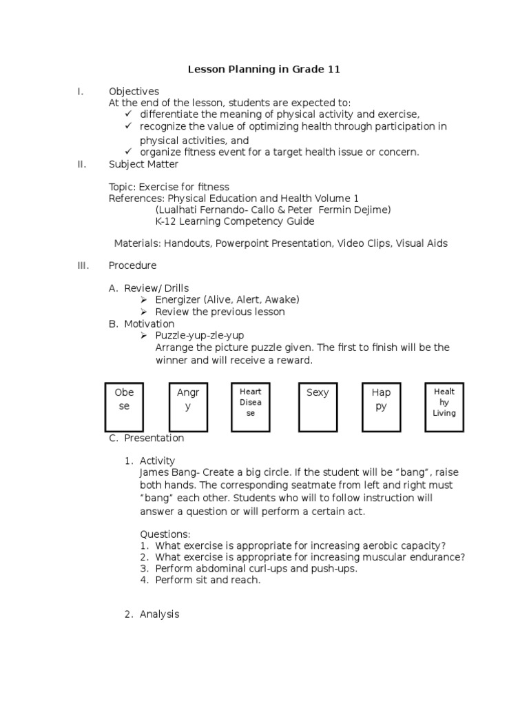 Lesson Planning in Grade 11 (Angie) | PDF | Lesson Plan | Physical Exercise