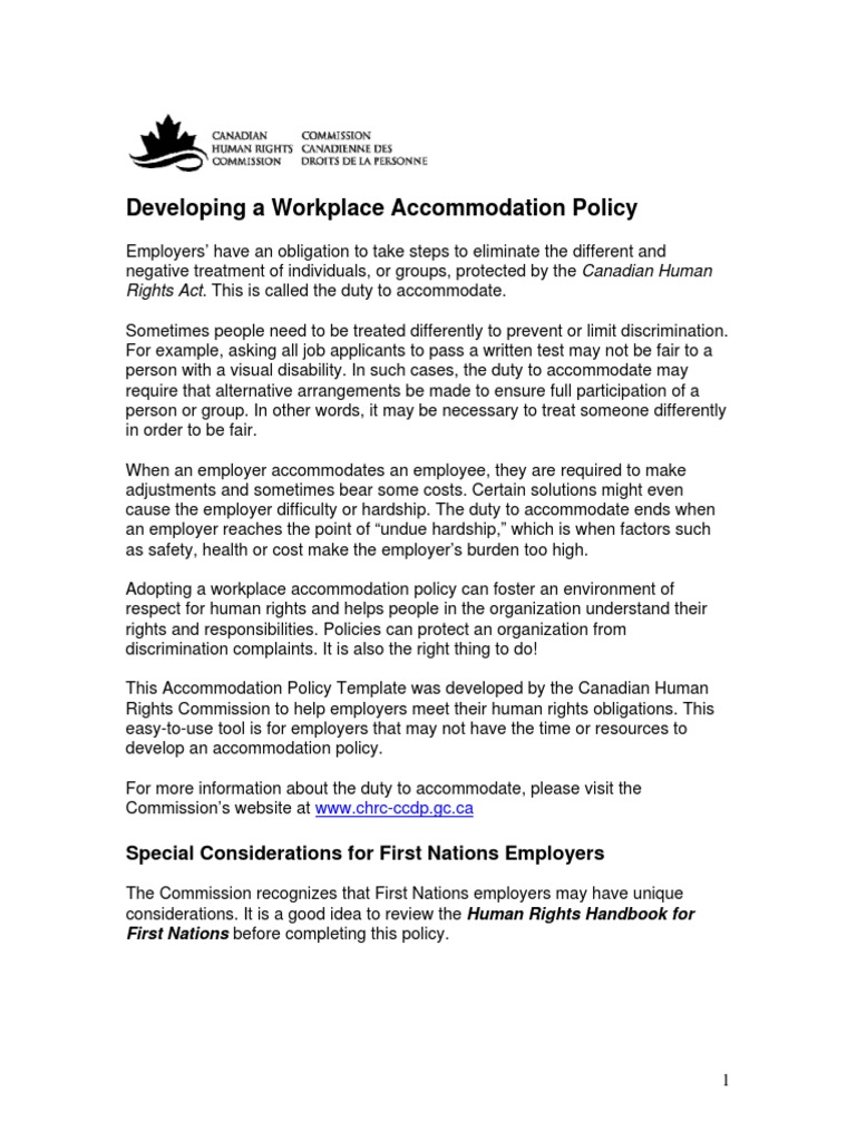 Template Accommodation | PDF | Employment | Human Rights