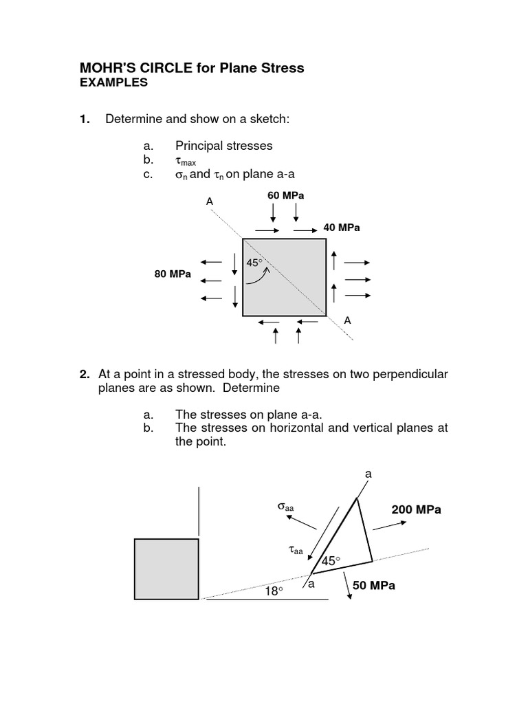 Mohr Circle Problems and Solutions PDF | PDF | Stress (Mechanics) | Space