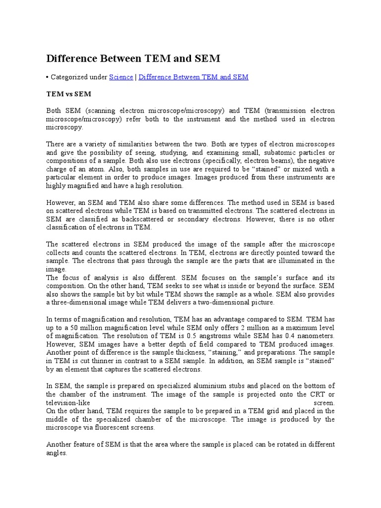 Difference Between TEM and SEM | PDF | Scanning Electron Microscope ...