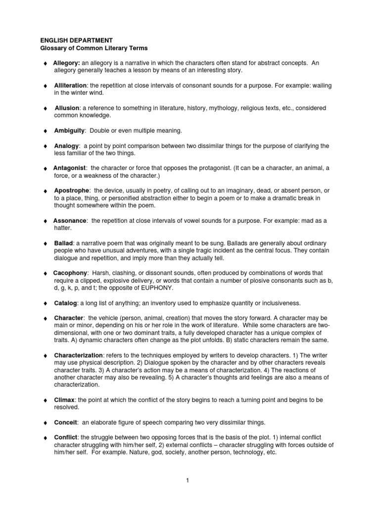 Glossary of Literary Terms Explained | PDF