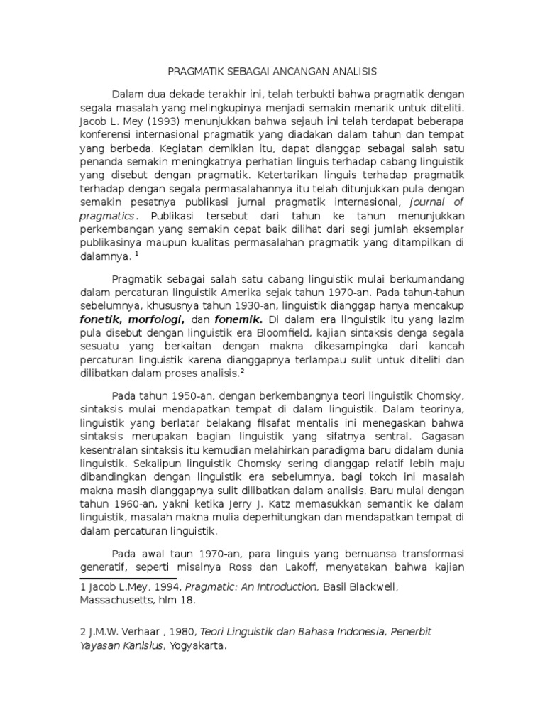 Pragmatik Sebagai Ancangan Analisis | PDF | Seni & Disiplin Bahasa