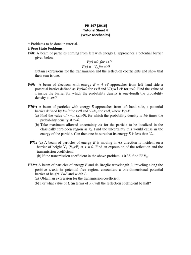 Tut Sheet 4 SCH RNT Freeb SHO | PDF | Wave Function | Schrödinger Equation