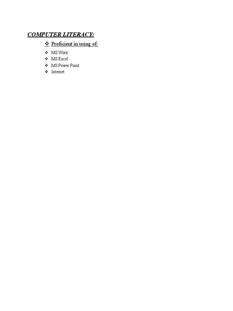 Computer Literacy:: Proficient in Using of | PDF