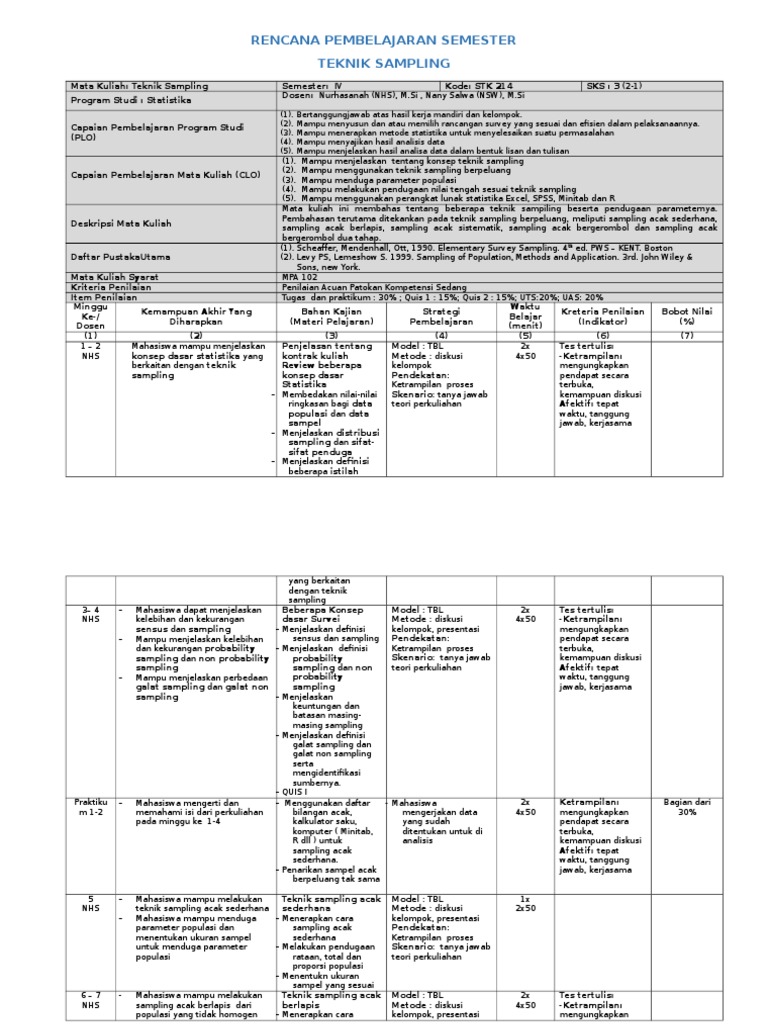 RPS Teknik Sampling Genap16-17 | PDF