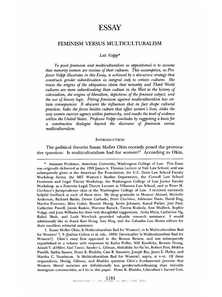 Leti Volpp-Feminism Versus Multiculturalism | PDF