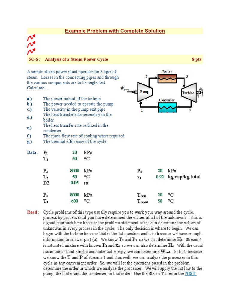Steam Power Cycle Example Problem With Complete Solution | PDF | Steam ...