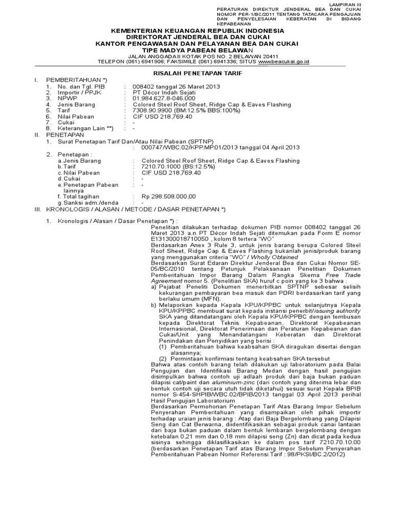Contoh Risalah Penetapan Decor Indah Sejati 8402 | PDF
