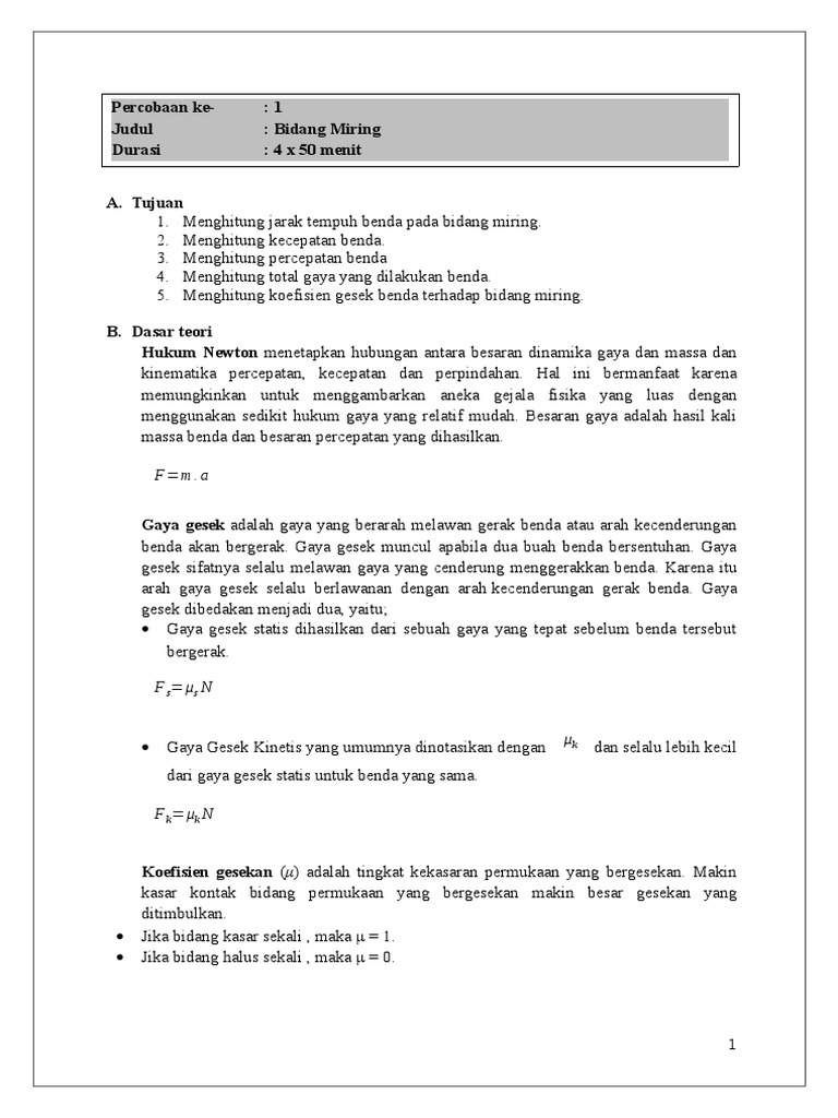 Eksperimen Gaya Gesek pada Bidang Miring | PDF | Metode & Bahan Ajar