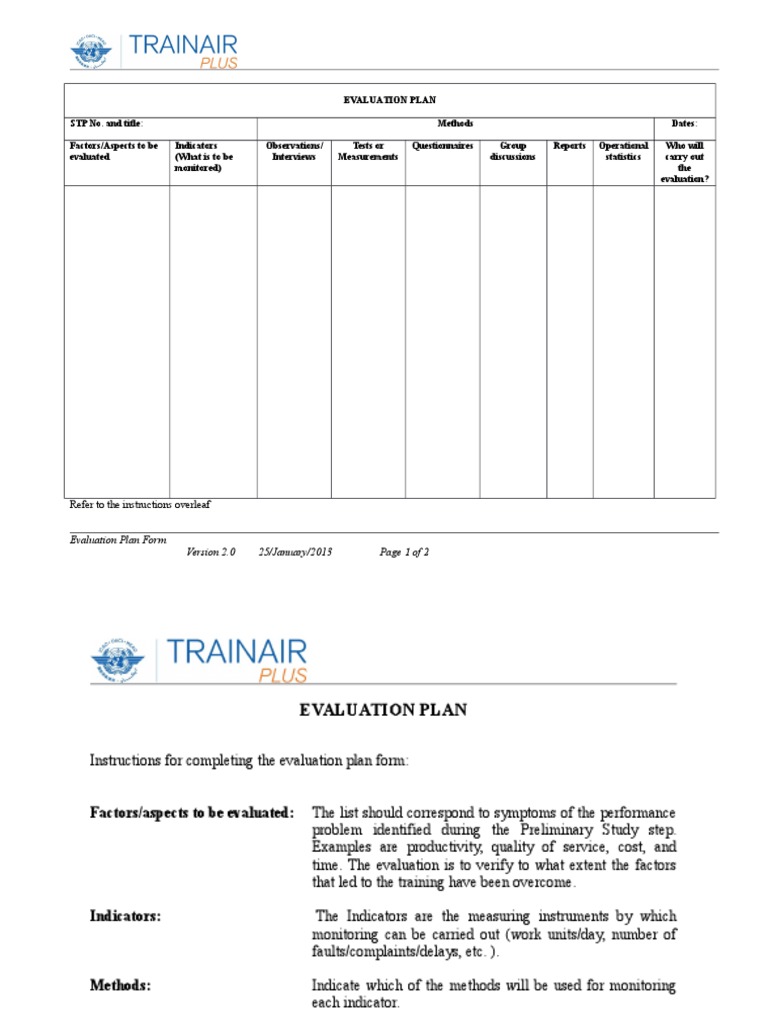 Refer To The Instructions Overleaf: Evaluation Plan Form Version 2.0 25 ...