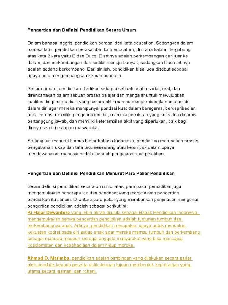 Pengertian Dan Definisi Pendidikan Secara Umum | PDF