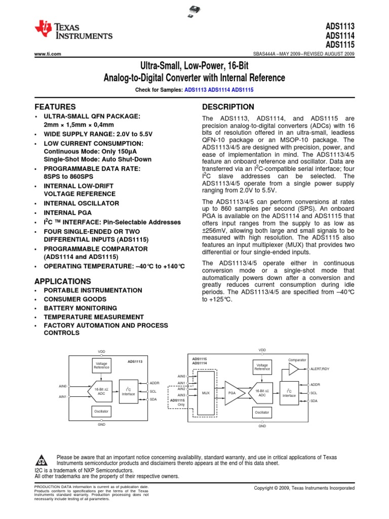 datasheet ads1115 | Analog To Digital Converter | Manufactured Goods