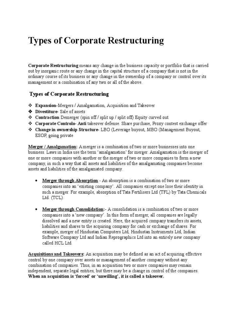 Types of Corporate Restructuring | PDF | Consolidation (Business ...