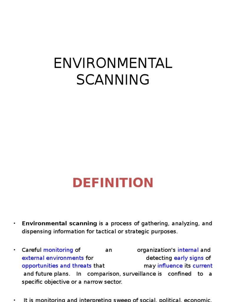 Environmental Scanning PPT's | PDF | Strategic Management | Swot Analysis