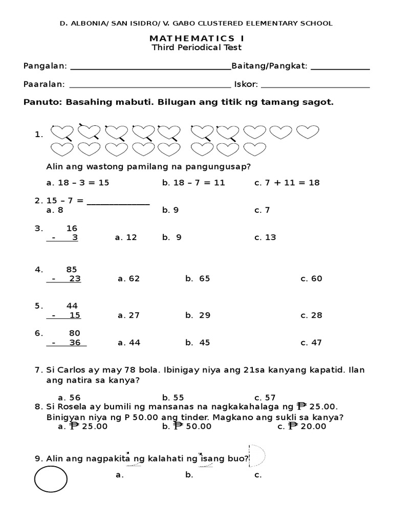 3rd Periodical Test MATH | PDF