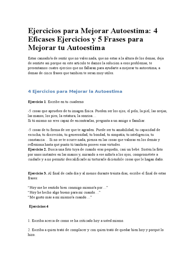 Ejercicios para Mejorar Autoestima | PDF | Adultos | Autoestima