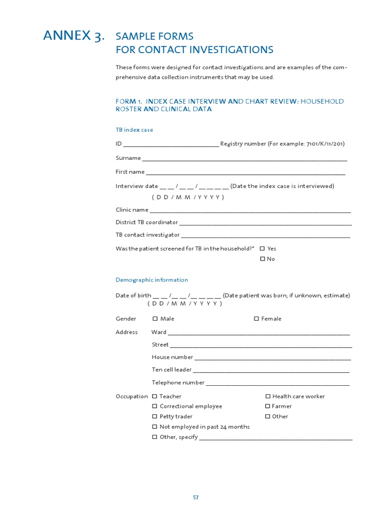 Annex 3.: Sample Forms For Contact Investigations | PDF | Tuberculosis ...