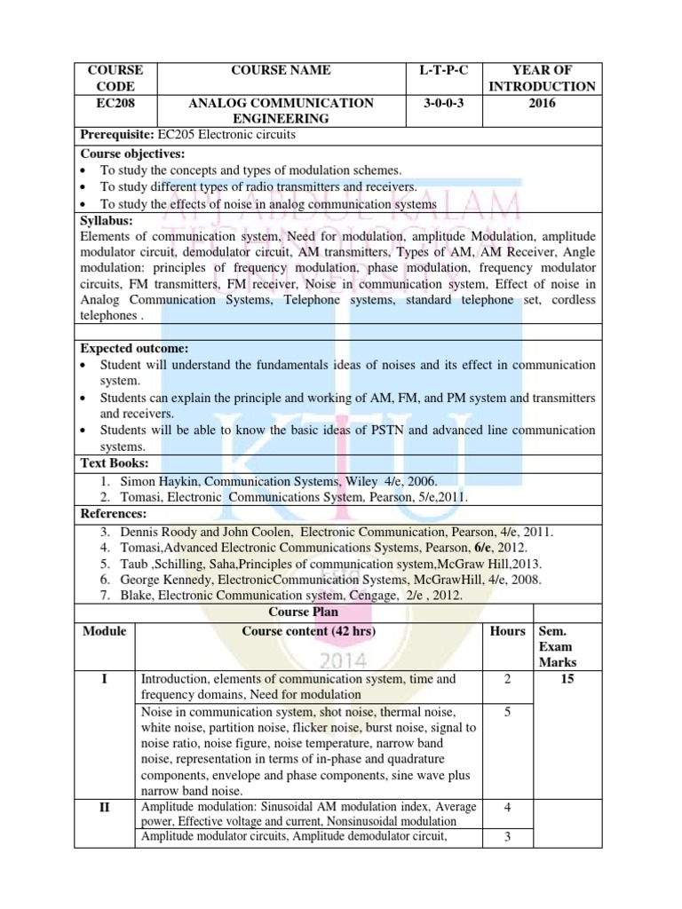 EC208 Analog Communication Engineering | PDF | Detector (Radio) | Frequency Modulation