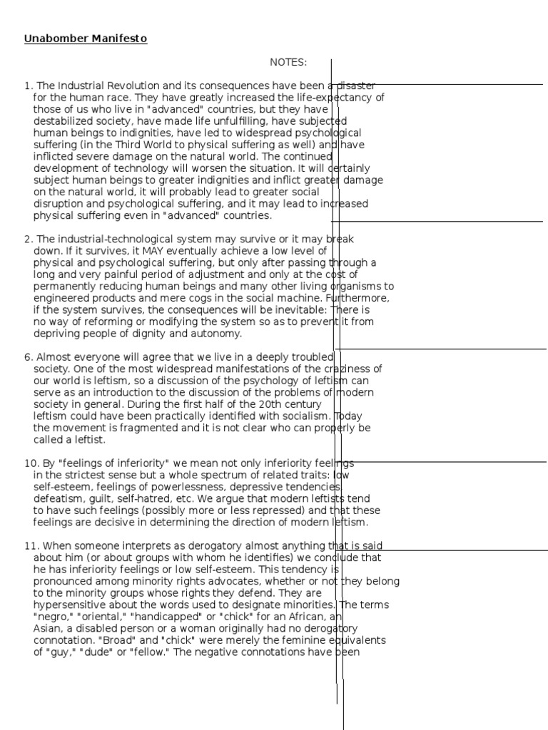 Unabomber Manifesto | PDF | Left Wing Politics | Psychology