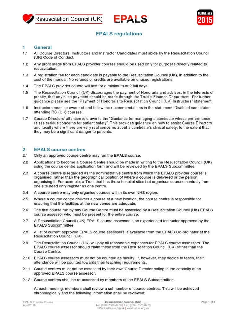 EPALS Regulations April 2016 | PDF | Medical School | Paramedic