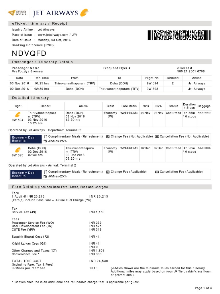 Ticket Jet Airways | PDF | Aviation | Business
