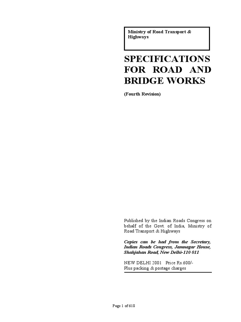 MORTH Specification Book 4th Revision | PDF | Road Surface ...