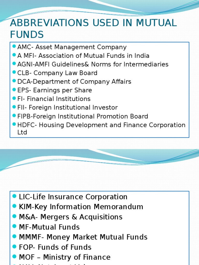 Mutual Fund Abbreviations Explained | PDF