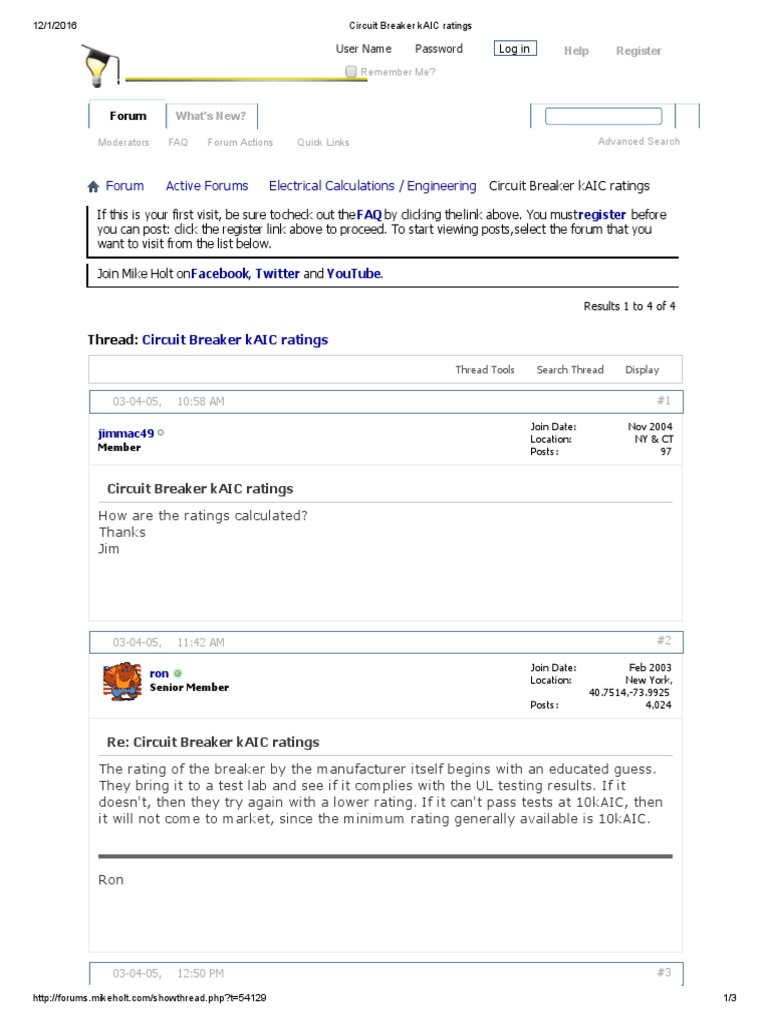 Circuit Breaker KAIC Ratings | Internet Forum | Transformer