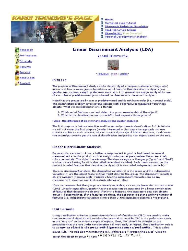 Linear Discriminant Analysis (LDA) Tutorial | PDF | Statistical ...