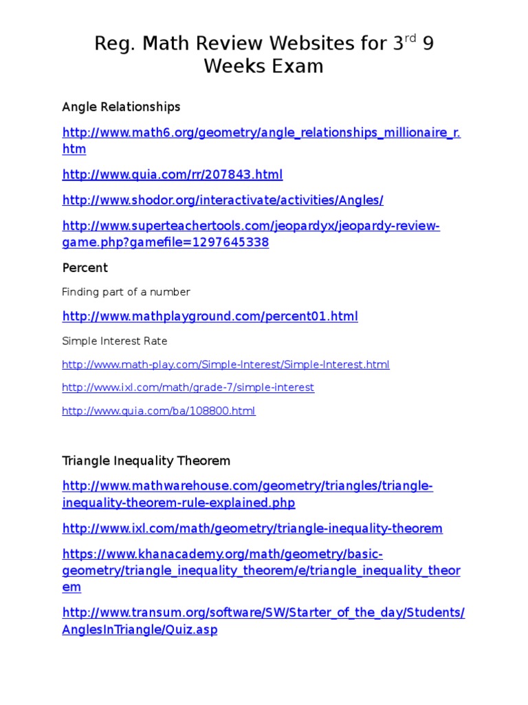 3rd Nine Weeks Reveiew Websites (Regular) | PDF