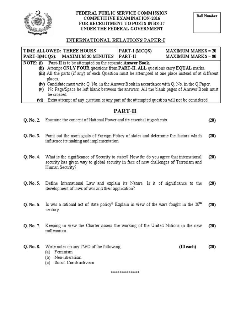 International Relations Exam 2016 | PDF
