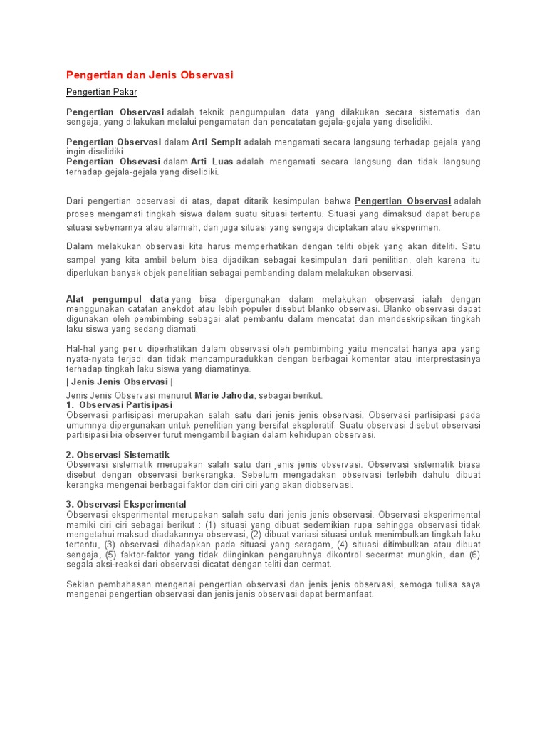 Pengertian Dan Jenis Observasi | PDF | Sains & Matematika