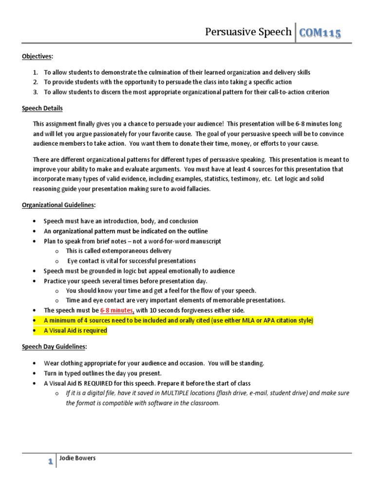 Persuasive Speech Assignment Materials | Download Free PDF | Public ...