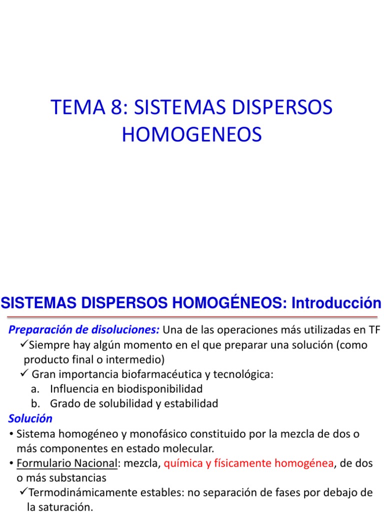 Sistemas Dispersos Homogeneos | PDF | Solubilidad | Solvacion