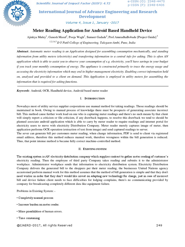 Meter Reading Application For Android Based Handheld Device ...