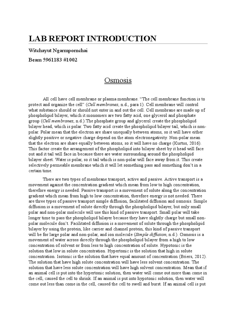 Introduction to Osmosis and Cell Membranes | PDF | Osmosis | Lipid Bilayer